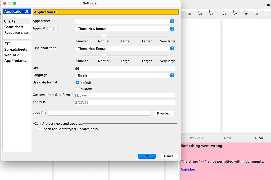 The string "--" is not permitted within comments - GanttProject Desktop Support - GanttProject ...